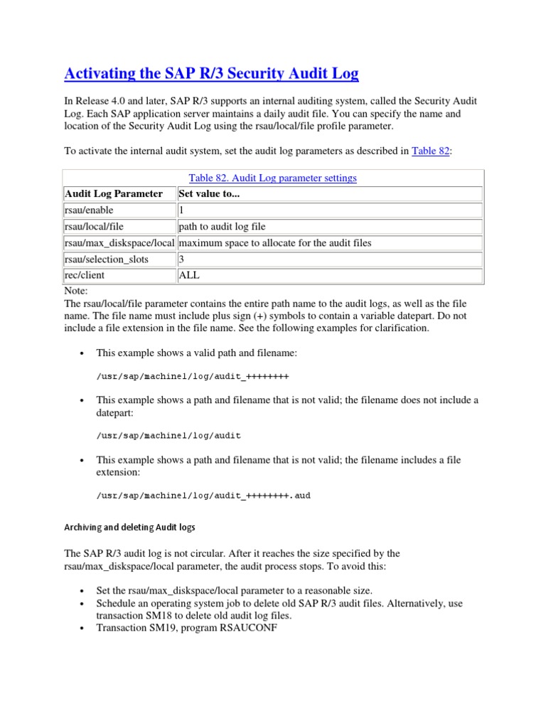 Activating The SAP Audit Log | PDF | Filename | Data Management