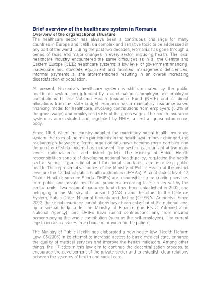 Healthcare System in Romania | PDF | Health System | Health Care