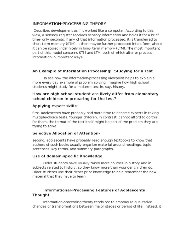 Information Processing Theory | PDF | Expert | Thought