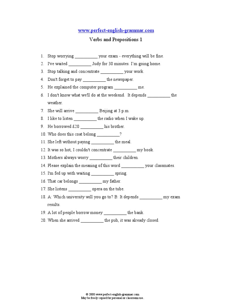 Prepositions After Verbs 1 PDF | PDF