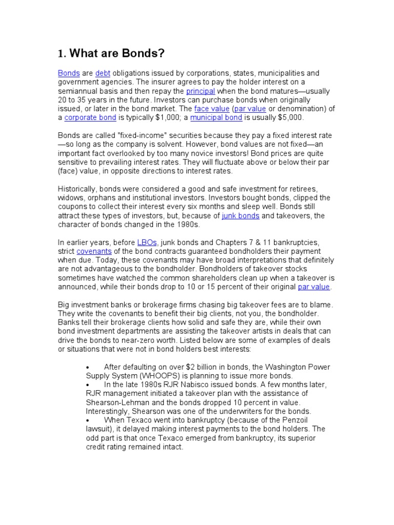 What Are Bonds?: Bonds Debt Principal Face Value Par Value Corporate ...