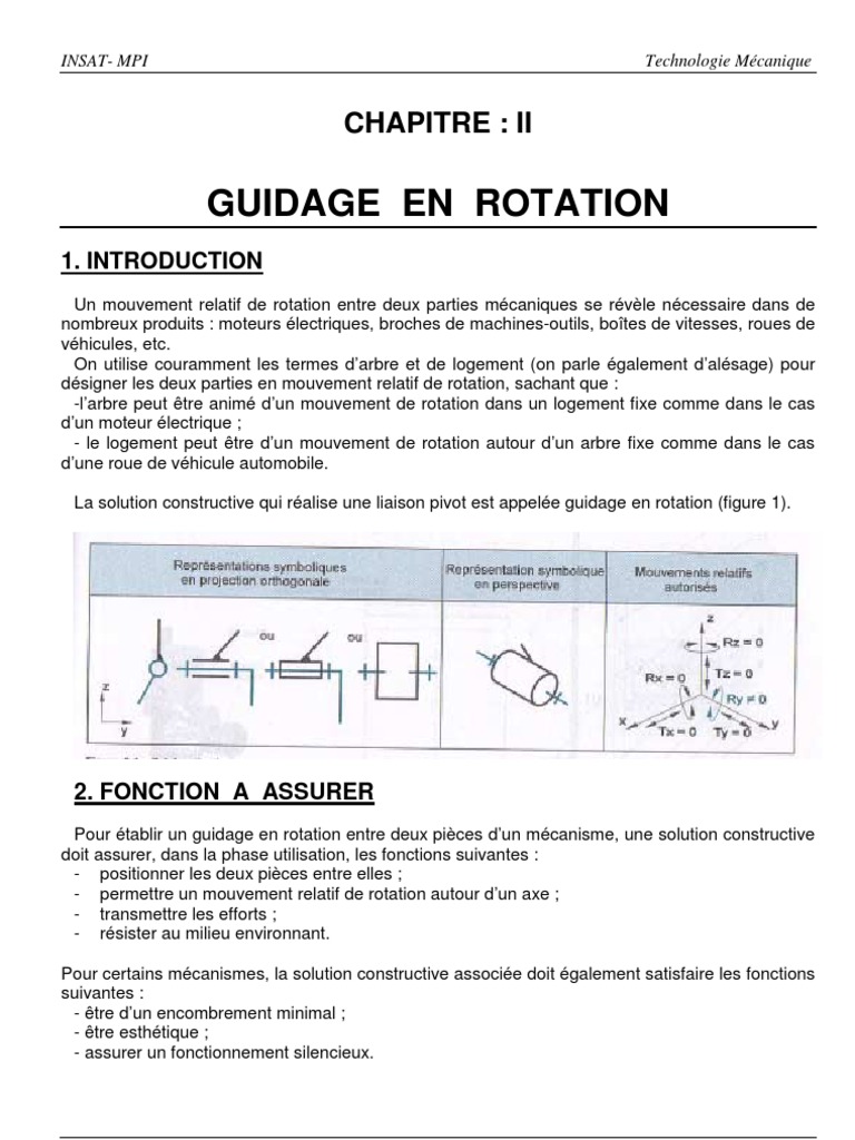 CHAPITRE 2 - Guidage en Rotation | PDF | Palier (mécanique ...