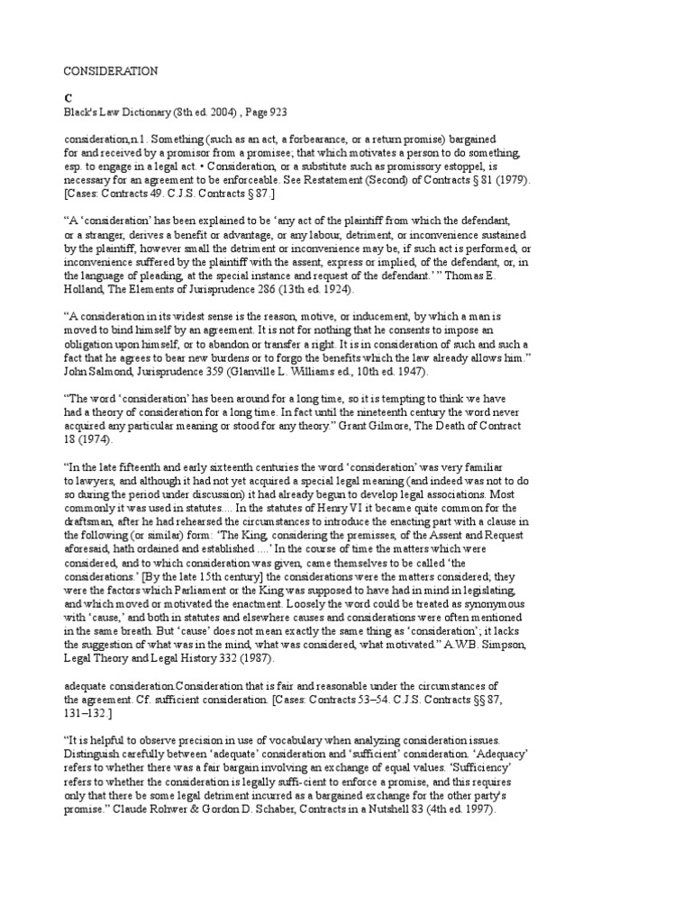 Consideration in Contract Law | PDF | Consideration | Civil Law (Legal ...
