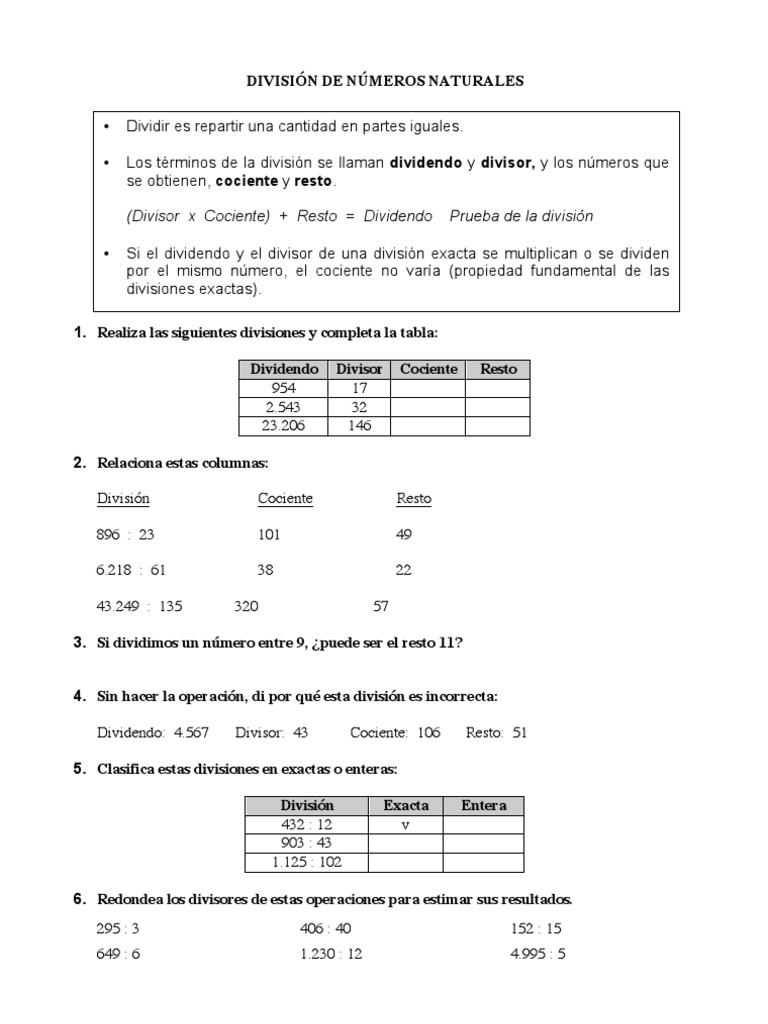 la división 5º primaria ejercicios