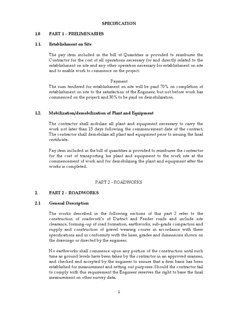 Technical Specification (Roads) | PDF | Drainage | Road