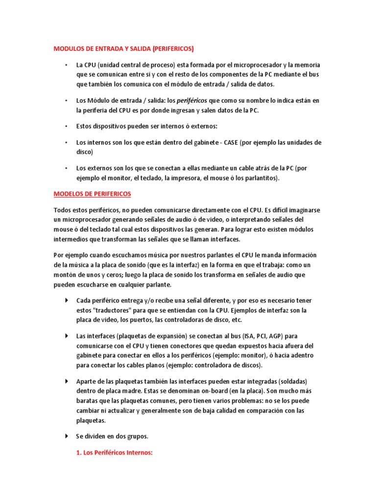 Modulos de Entrada y Salida | PDF | Periférico | Unidad Central de ...