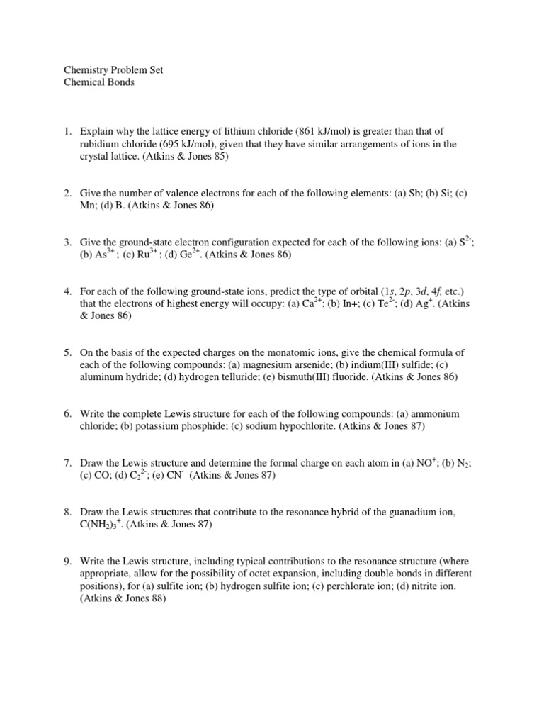 Chemistry Problem Set 3 Download Free Pdf Ion Carbon