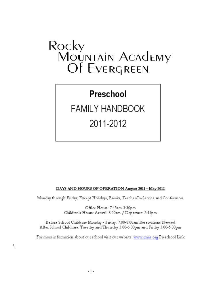 The Preschool at RMAE Handbook | PDF | Preschool | Child Abuse