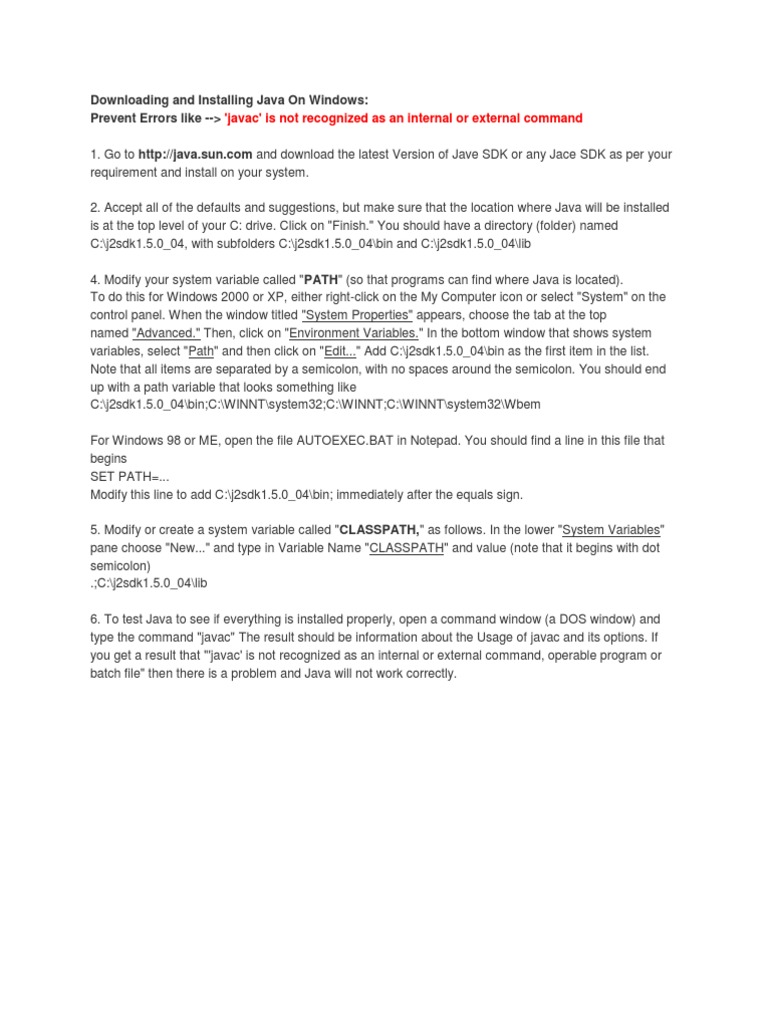 Downloading and Installing Java On Windows: Prevent Errors Like | PDF ...