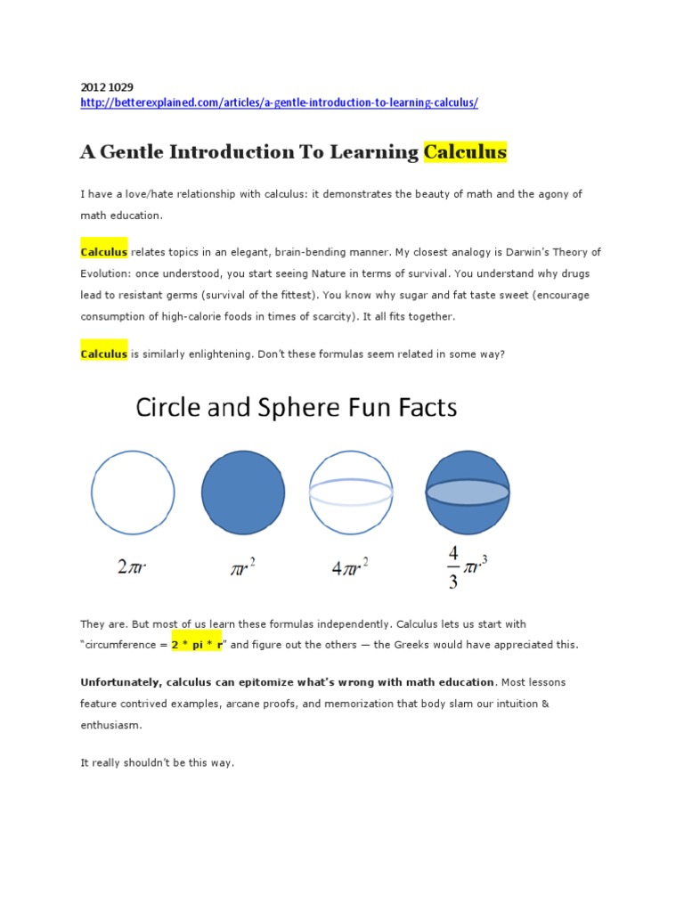 A Gentle Introduction To Learning Calculus BetterExplained | PDF ...