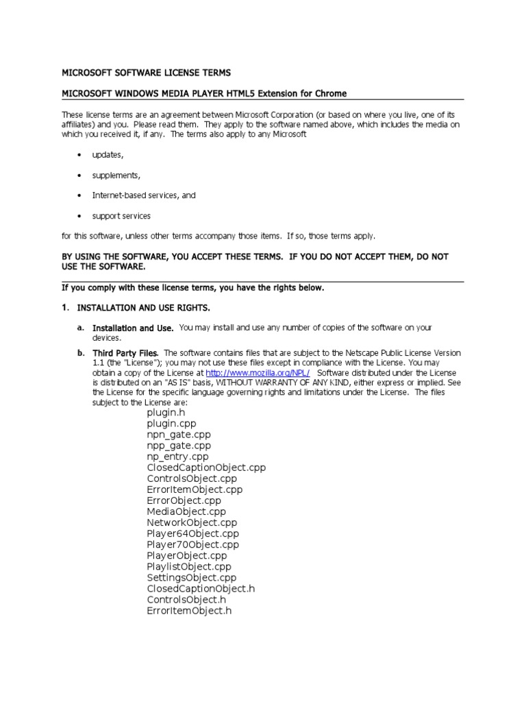 Microsoft Software License Terms Microsoft Windows Media Player Html5 ...