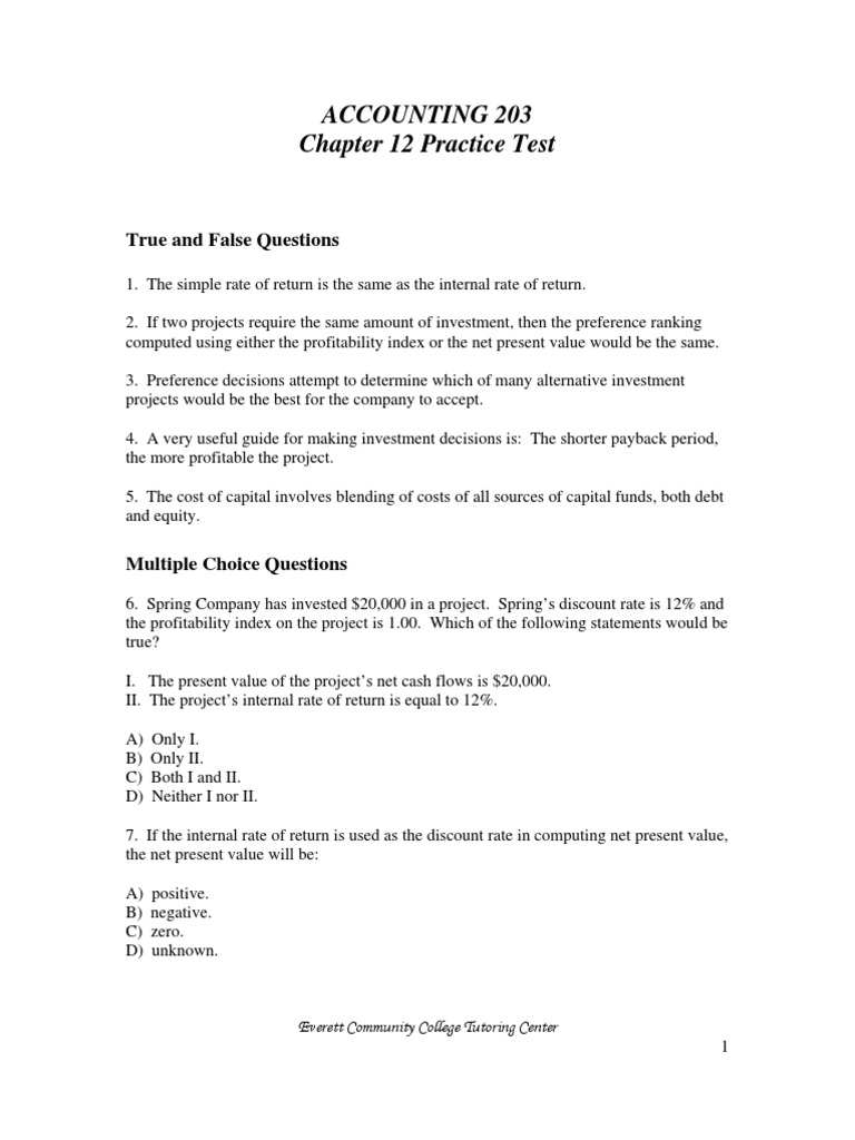 Accounting 203 Chapter 12 Test | PDF | Present Value | Net Present Value