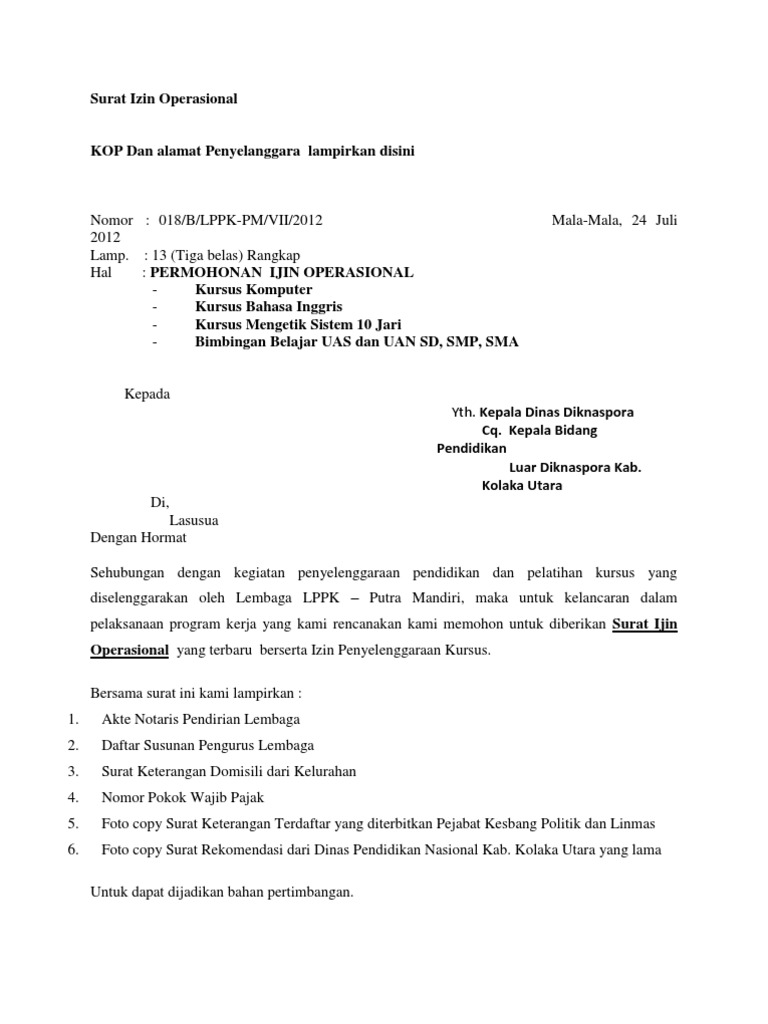 Surat Izin Operasional | PDF