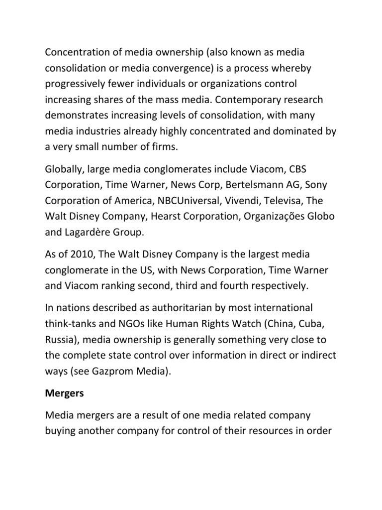 Concentration of Media Ownership | PDF | Mass Media | Public Sphere