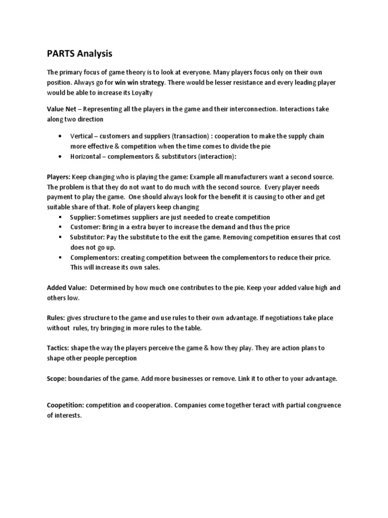 PARTS Analysis | PDF | Value Chain | Competitive Advantage