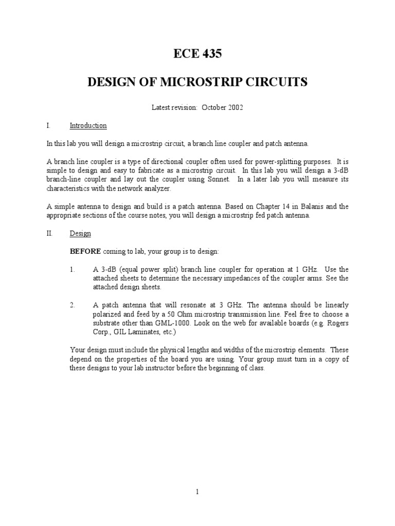 Microstrip Circuit Design Lab Guide | PDF | Antenna (Radio ...