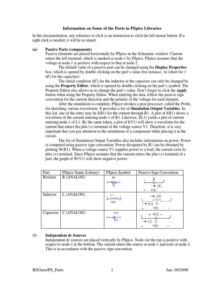 Information On Some of The Parts in PSpice Libraries | PDF | Inductance ...