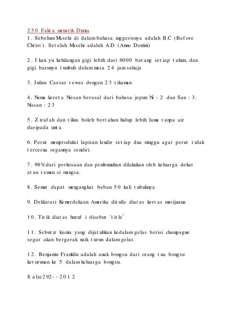 Fakta Menarik Dunia 1 | PDF