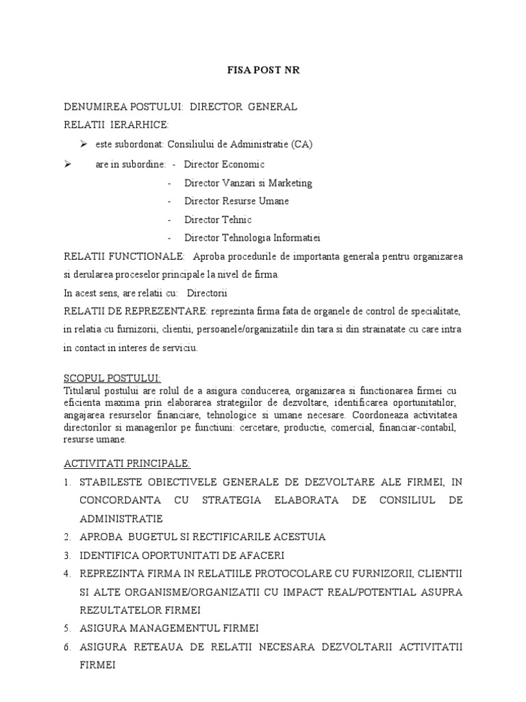 Fisa Post Director General | PDF