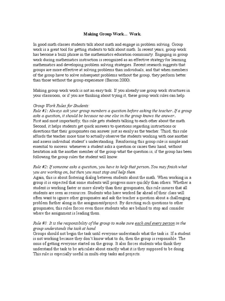 Group Work Rules for Math Students | PDF | Understanding ...