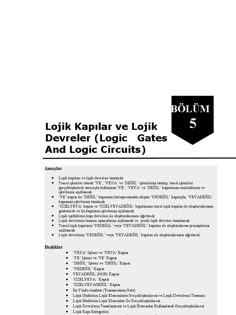 5 - Lojik Kapılar Ve Lojik Devreler | PDF