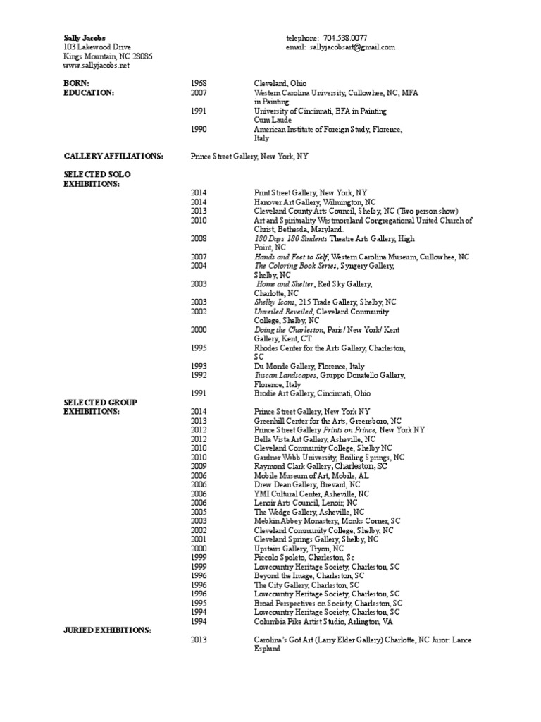 Sally Jacobs CV | PDF | Art Museum | Charleston