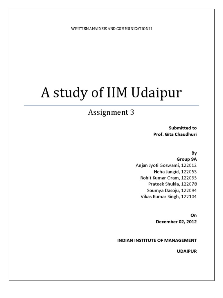 Iim Udaipur A Study Pdf Business Teaching And Learning