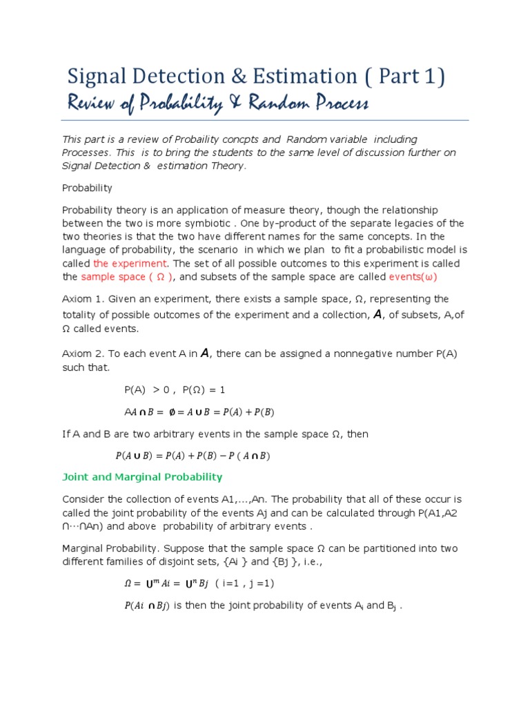 Signal Detection Part 1 (Prob&Random) | PDF | Probability Theory | Random Variable
