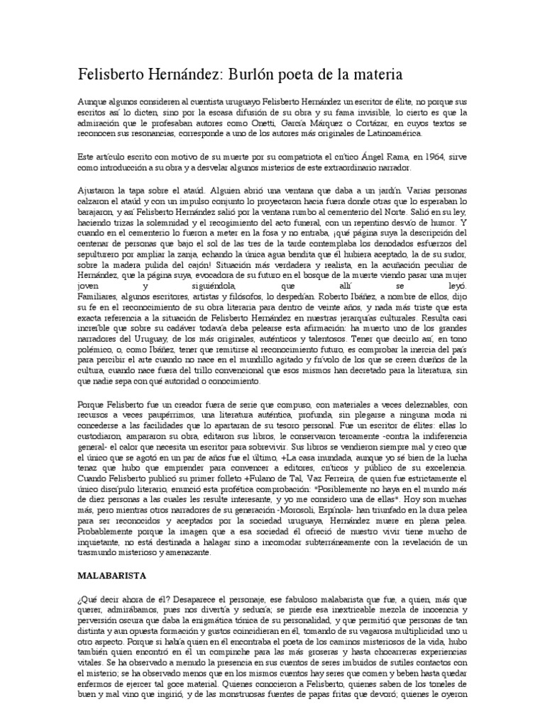 Felisberto Hernández: Poeta Uruguayo Incomprendido | PDF