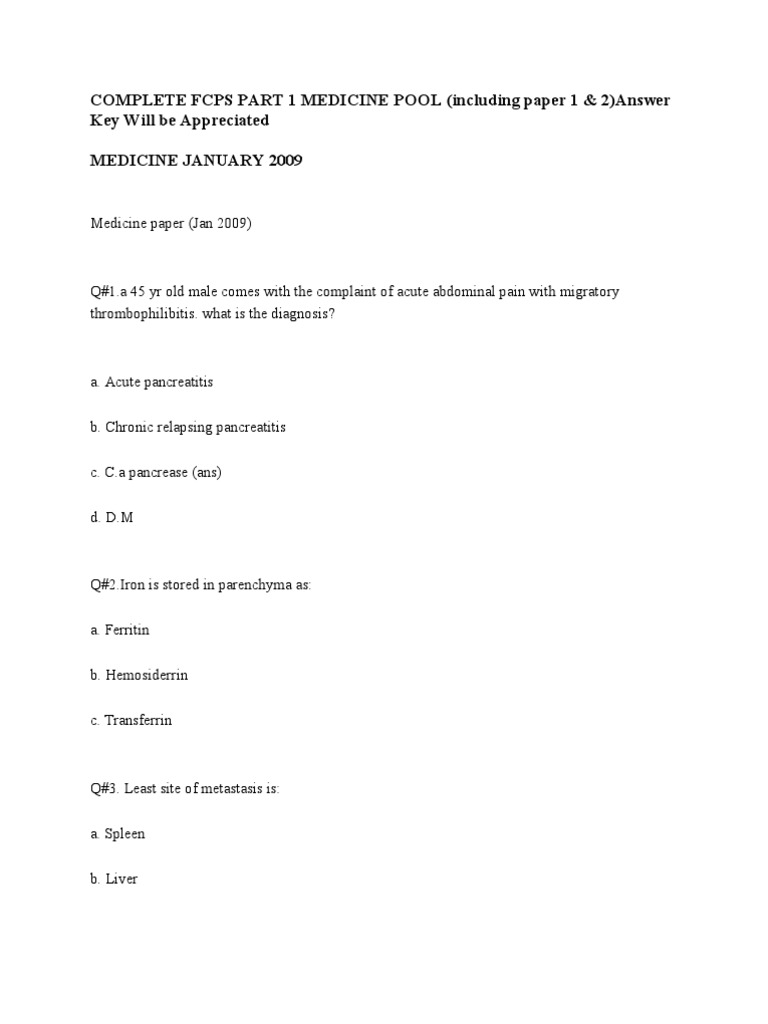 Fcps Part 1 Medicine Pool + Answers | PDF | Thyroid Stimulating Hormone ...