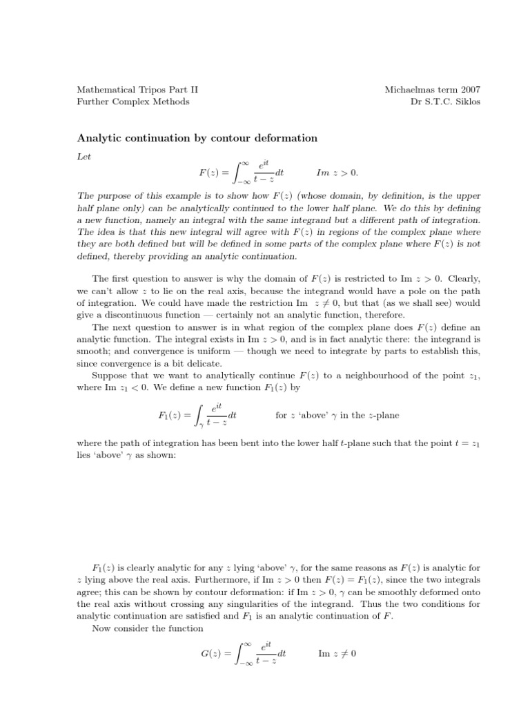 FCM Analytic Continuation by Contour Deformation (Cambridge) | PDF | Analytic Function | Integral