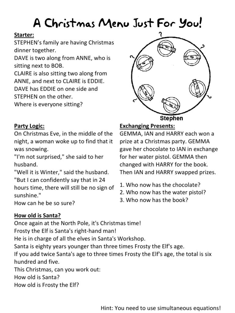 Christmas Menu and Puzzles | PDF | Santa Claus | Elves