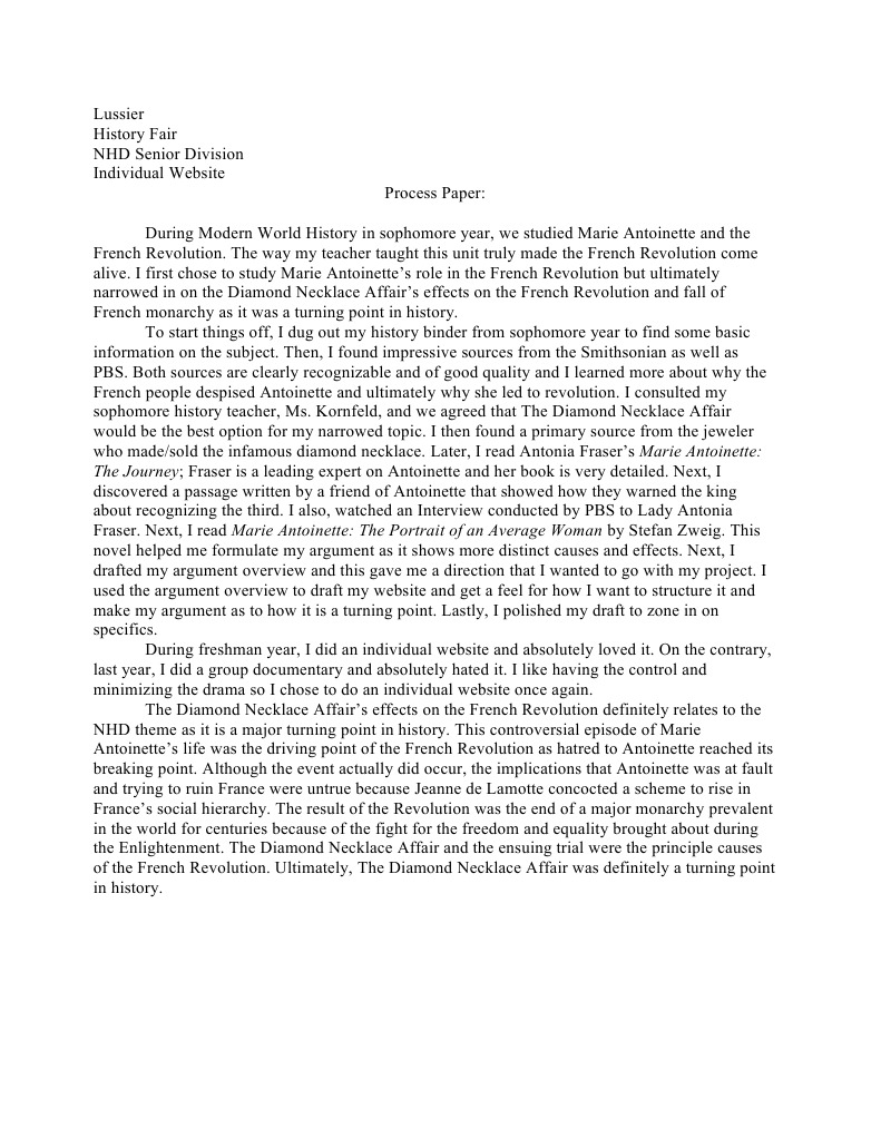 History Fair - Process Paper | PDF | Marie Antoinette | French Revolution
