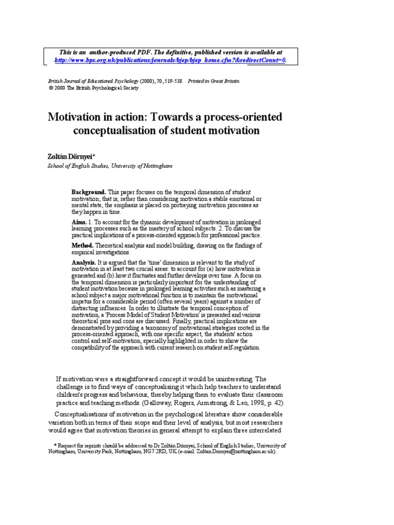 Motivation in Action - Towards A Process-Oriented... | PDF | Motivation ...