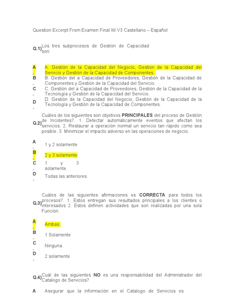 Examen Final de Itil v3 | PDF | Itil | Acuerdo de nivel de servicio