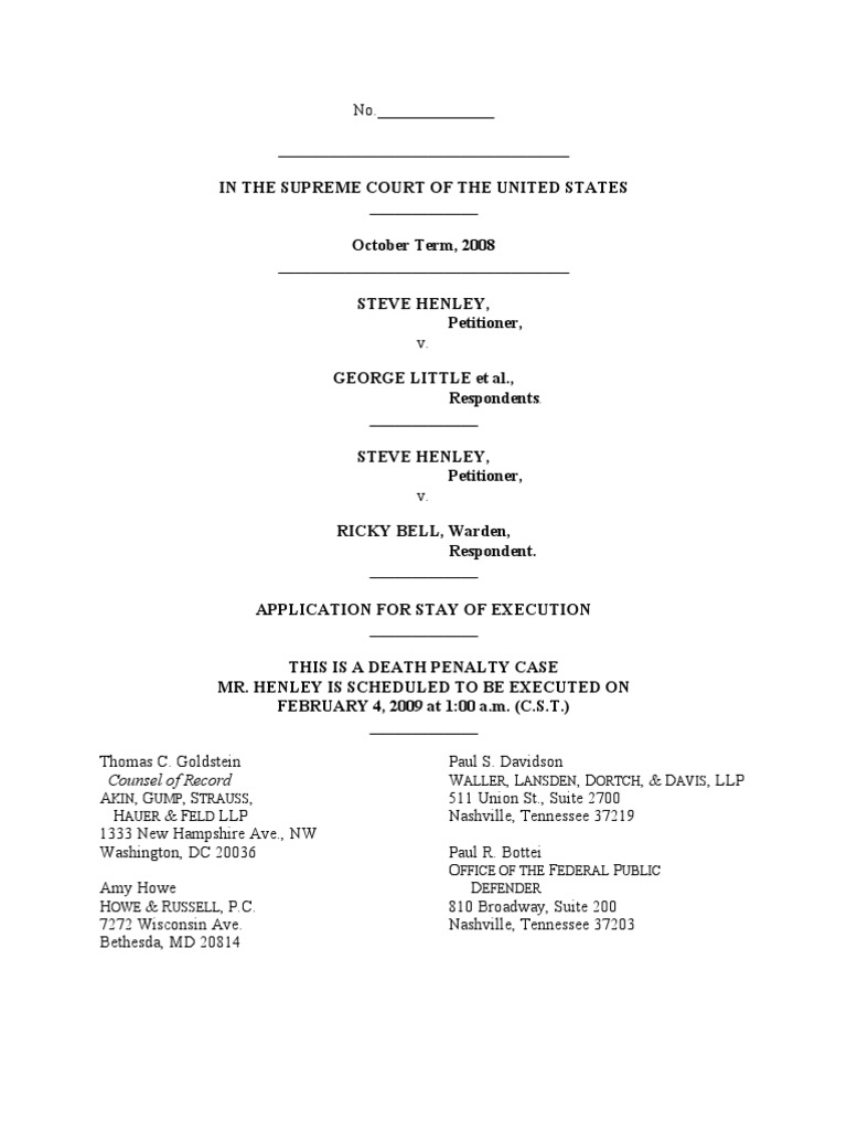 Steve Henley V George Little Application For Stay of Execution | PDF ...