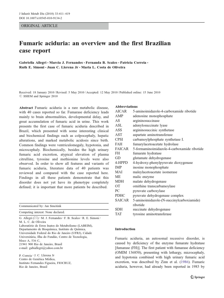 Deficiencia de Fumarasa | PDF | Biochemistry | Chemistry