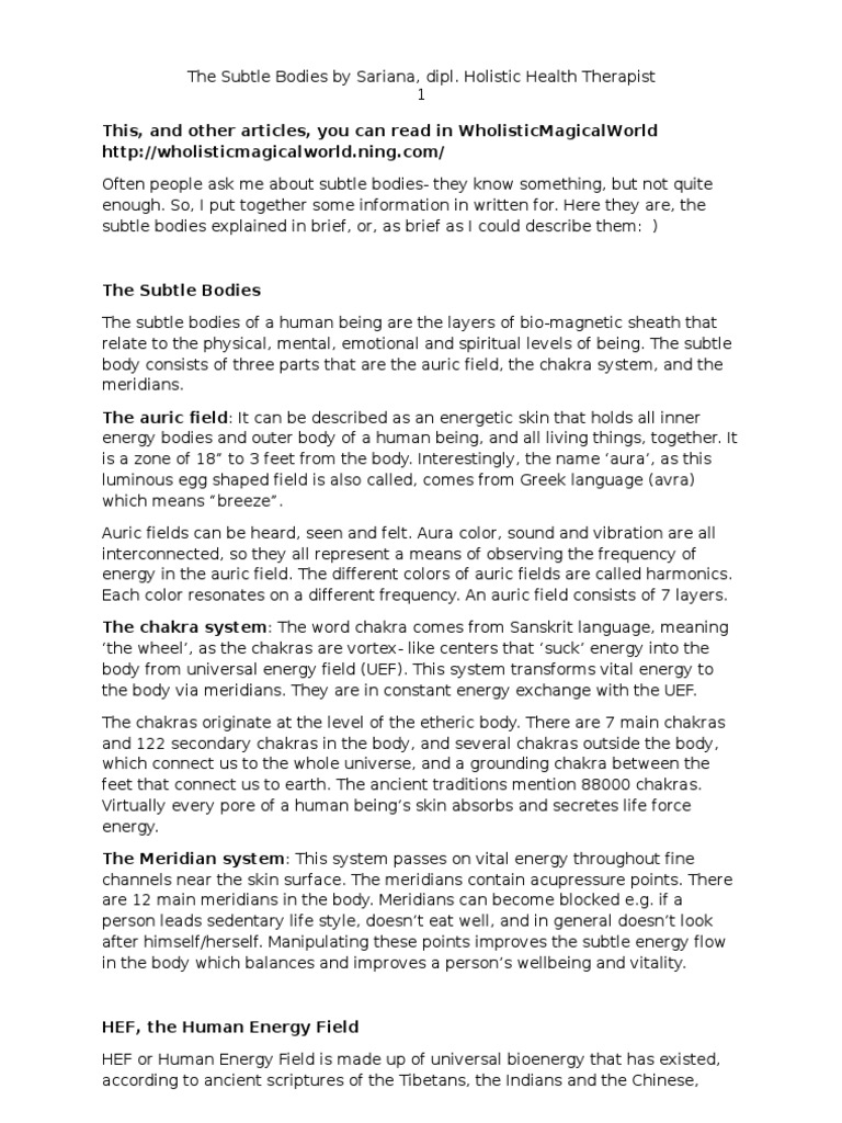 The Subtle Bodies | Download Free PDF | Chakra | Aura (Paranormal)