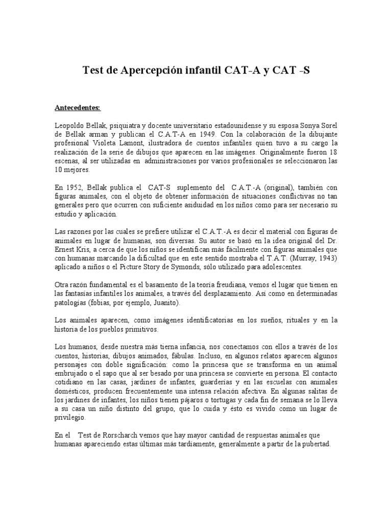 Test de Apercepción Infantil CAT-A y CAT-S | PDF | Percepción | Sicología