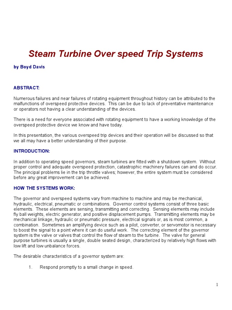 Steam Turbine Over Speed Trip Systems | PDF | Valve | Machines