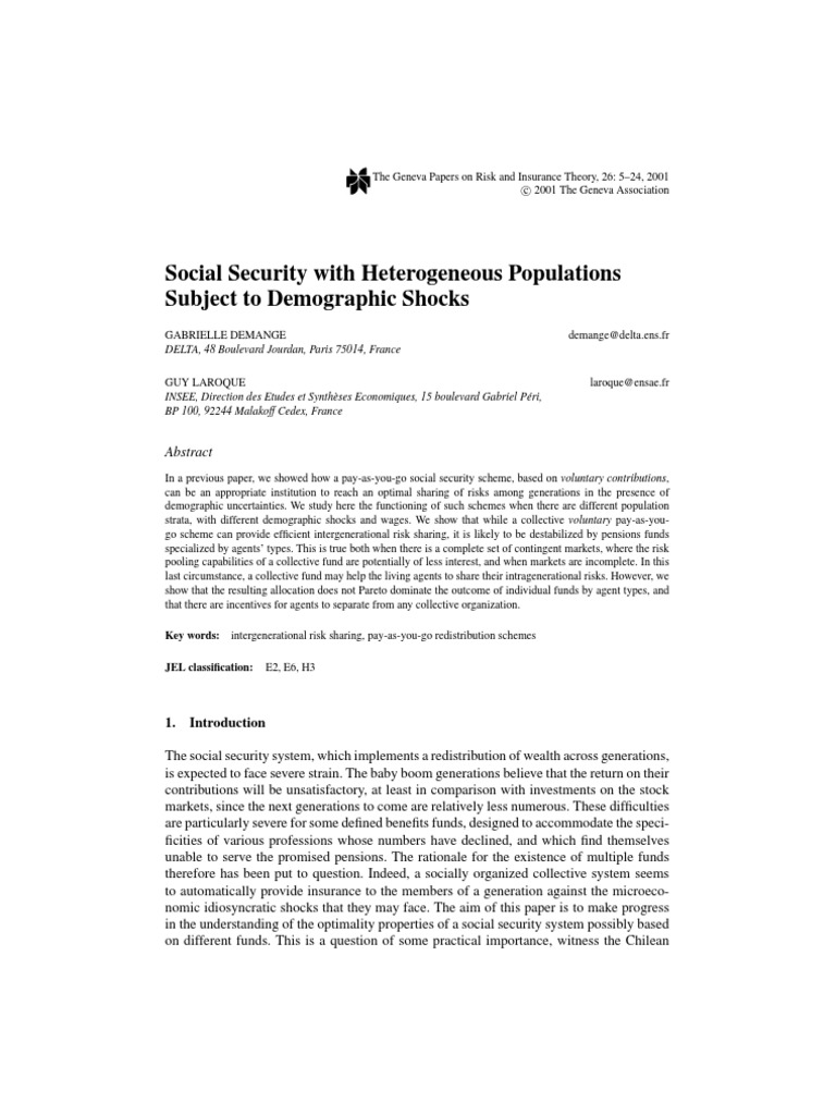 Social Security With Heterogeneous Populations Subject To Demographic Shocks | Download Free PDF ...