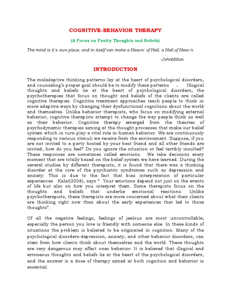 Cognitive Behavior Therapy | PDF | Cognitive Behavioral Therapy ...