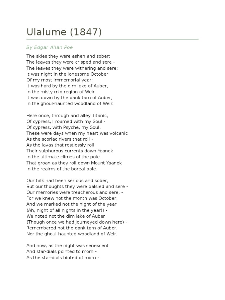 Ulalume by Edgar Allan Poe | PDF | Art | Poetry