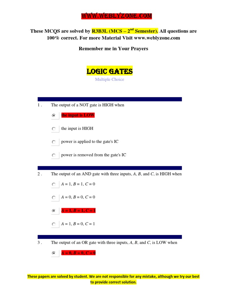 Cs302 100% Correct Mcqs 2 | PDF | Cmos | Logic Gate