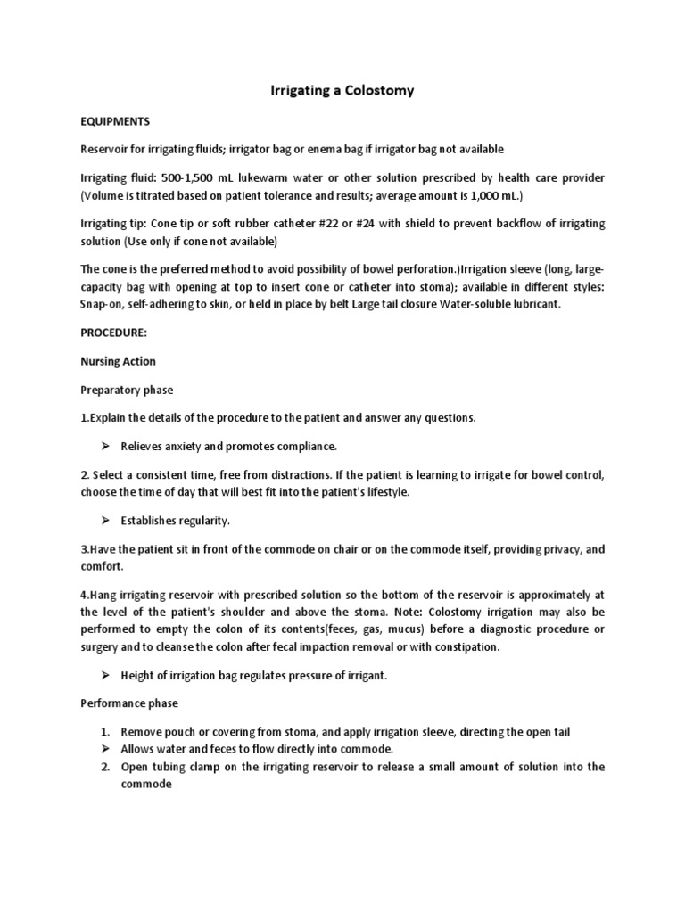 Irrigating A Colostomy | PDF | Gastroenterology | Digestive System