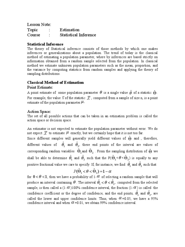 Estimation Handout | PDF | Confidence Interval | Normal Distribution