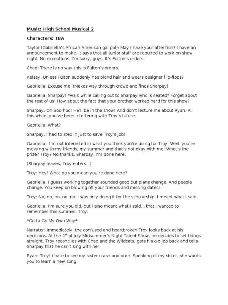 Musical HSM2 Script | PDF