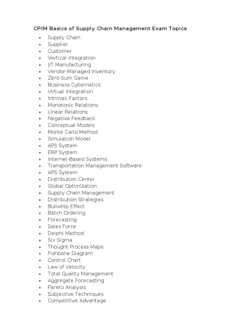CPIM Basics of Supply Chain Management Exam Topics | PDF