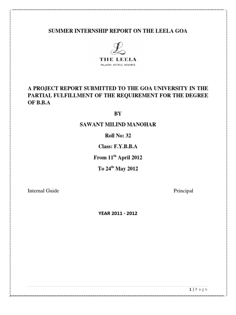 Internship Report Leela Goa | PDF | Sales | Hotel