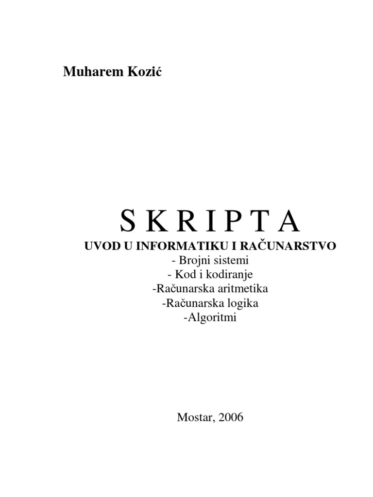 Uvod U Informatiku I Računalstvo - Skripta | PDF